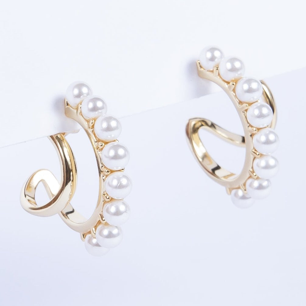 Aro Duo Plain Cage & Pearl Line Stud