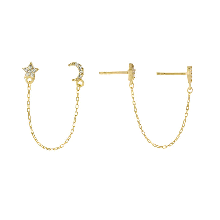 Aro Med Star & Moon Chain Stud